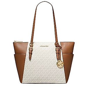 Michael Kors Charlotte Signature Large Top Zip Tote, Shoulder Bag bundle with XL Dust Bag Vanilla