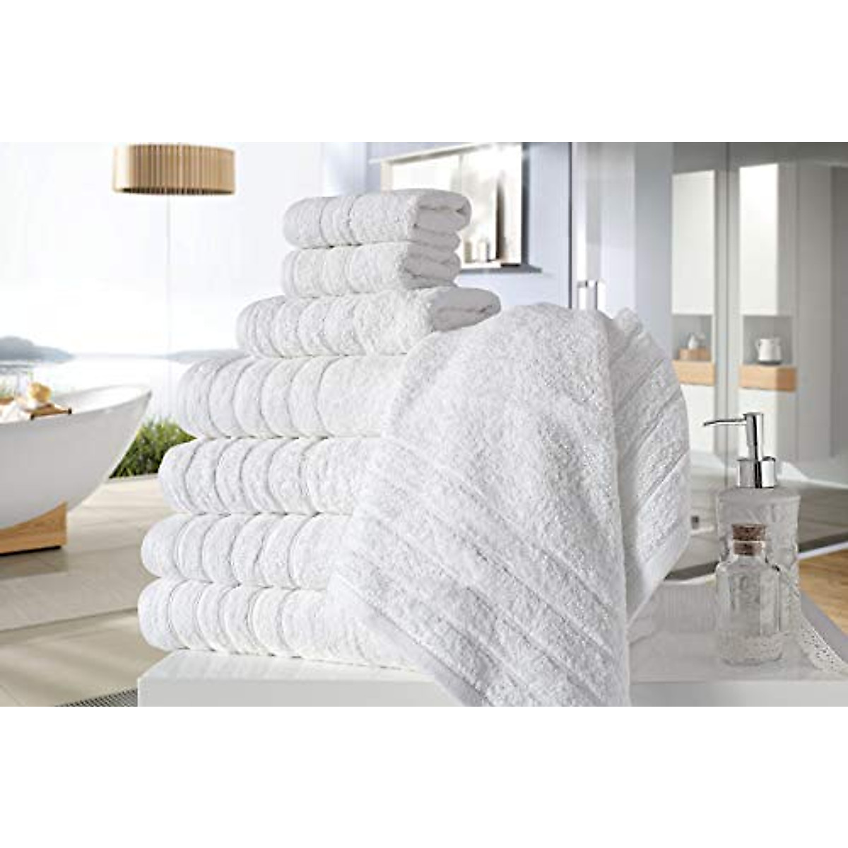Towels Beyond - Luxury Towel Set for Bathroom, 100% Turkish Cotton, Quick Dry, Soft and Absorbent Bath Towels (30x56), Hand Towels, and Washcloths, Barnum Collection - 8-Piece Set (White)