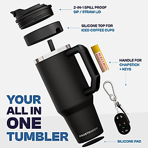 Frost Buddy Thicc Buddy - 40 oz Stainless Steel Vacuum Insulated Tumbler with Lid and Straw for Water - Travel Mug Cupholder Friendly - Gifts for Women Men Him Her (Black Leopard)