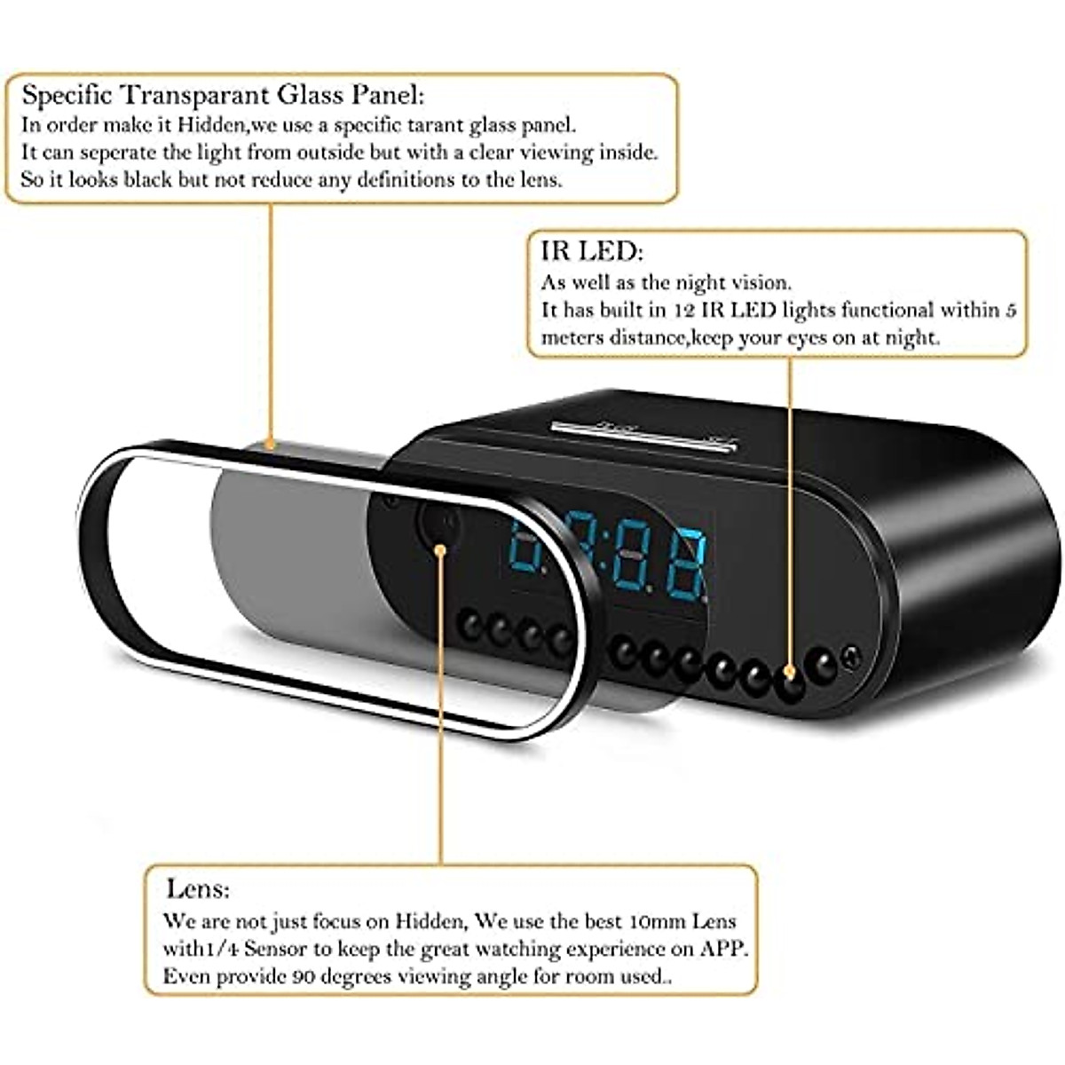 WOONZER Hidden Camera,Spy Camera HD 1080P WiFi Alarm Clock Camera with Night Vision/Motion Detection/Loop Recording Wireless Security Camera,Monitor Video Recorder Nanny Cam