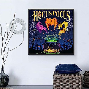 Halloween 5D Diamond Painting Kits for Adults Beginners, Round Full Drill Hocus Pocus Diamond Art Kit, DIY Witch Paint by Diamonds Dot Gem Art Kits,Home Wall Decor 13.7 X13.7inch