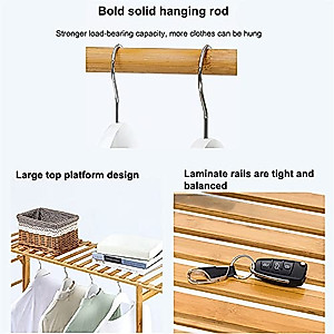 ZJDU Bamboo Wood Garment Rack,Free Standing Closet Organizer,5 Tiers Storage Shelf Corner Clothes Hanging Rack,Storage Box Shelves, for Home Laundry Commercial Office,90×30×145cm