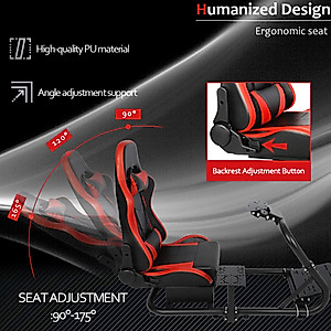 Supllueer Sim Racing Cockpit Stand with Red Playseat fit for Logitech,Fanatec,Thrustmaster, G29 G27 G920 G923 T300, Racing Simulator Cockpit Frame Racing Seat, Wheel Pedal Handbrake Not Included