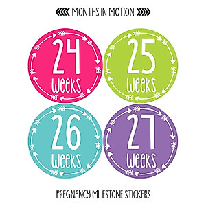 Months In Motion Pregnancy Weekly Belly Growth Stickers - Week to Week Pregnant Expecting Photo Prop - Maternity Keepsake - Baby Bump - Large Set of 36 Weekly Photo Sticker