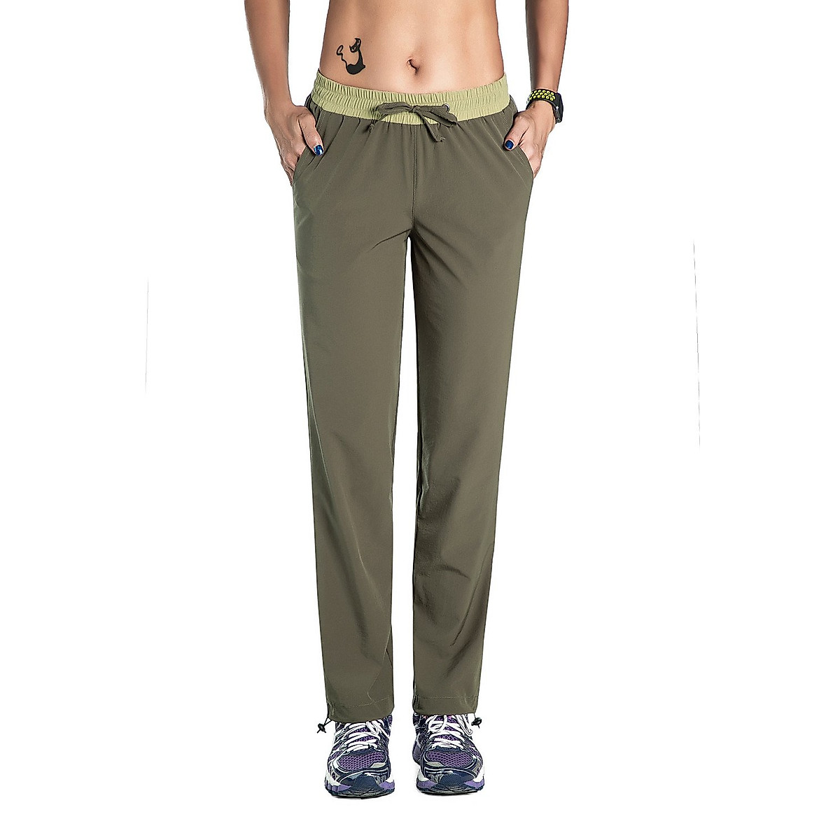 Nonwe Women's Quick Dry Hiking Camping Pants with Elastic Waist Green S/29 Inseam