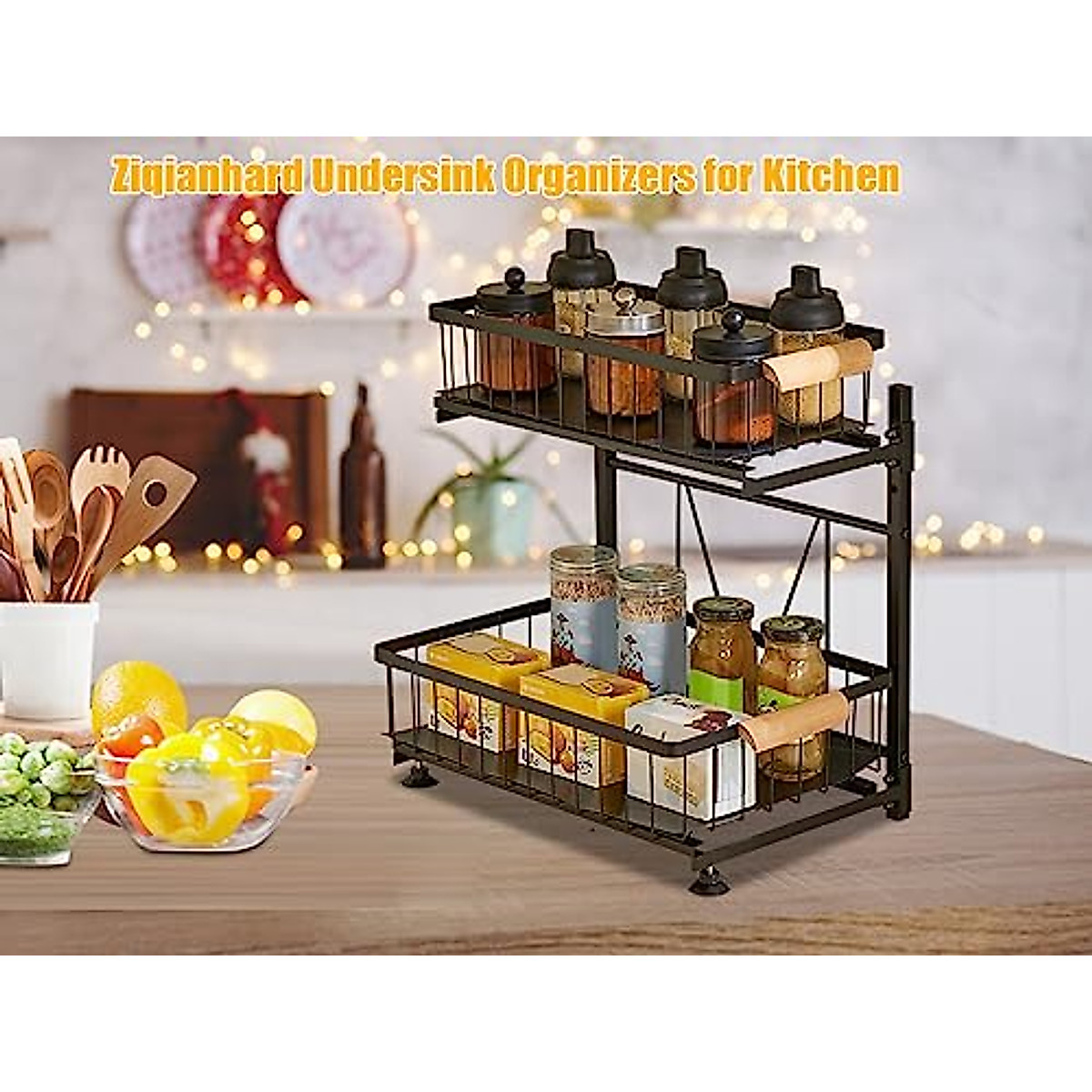 Under Sink Organizers and Storage, Ziqianhard 2 Tire Slipping Drawer Organizer for Bathroom, Pull-out Cabinet Organizer for Kitchen