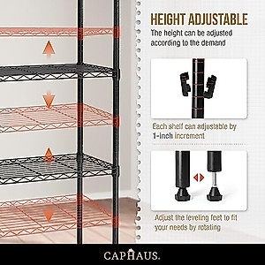 CAPHAUS NSF Adjustable Shelves Wire Shelving Unit w/Liner, Kitchen Storage Shelving, Metal Steel Storage Shelving, Garage Shelving Storage Organizer, Utility Shelf, 3-Tier no Wheel, Black