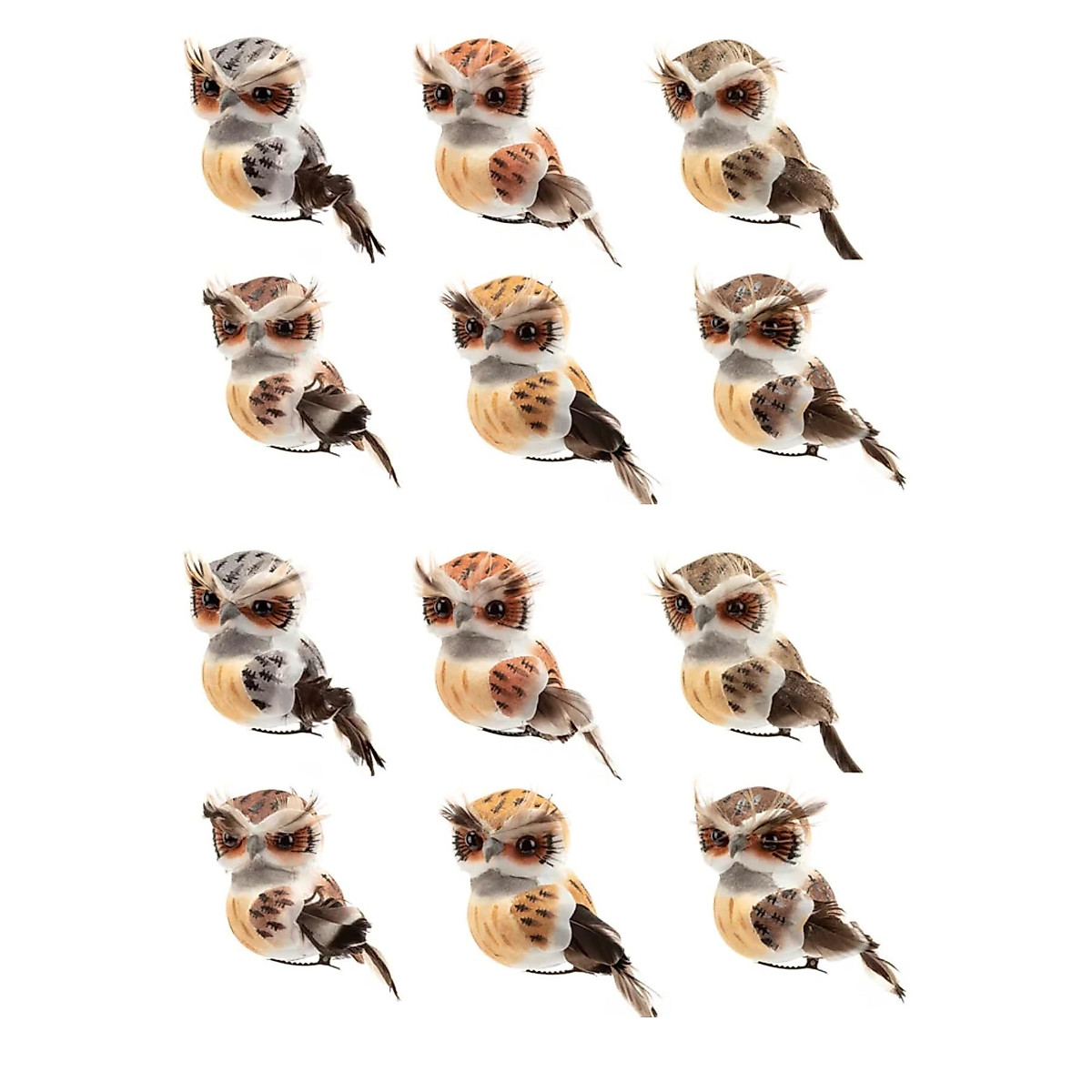 Artificial Owl Clip-On Christmas Ornaments, Holiday Decor, Christmas Tree Decoration, Set of 12, 4 Inches