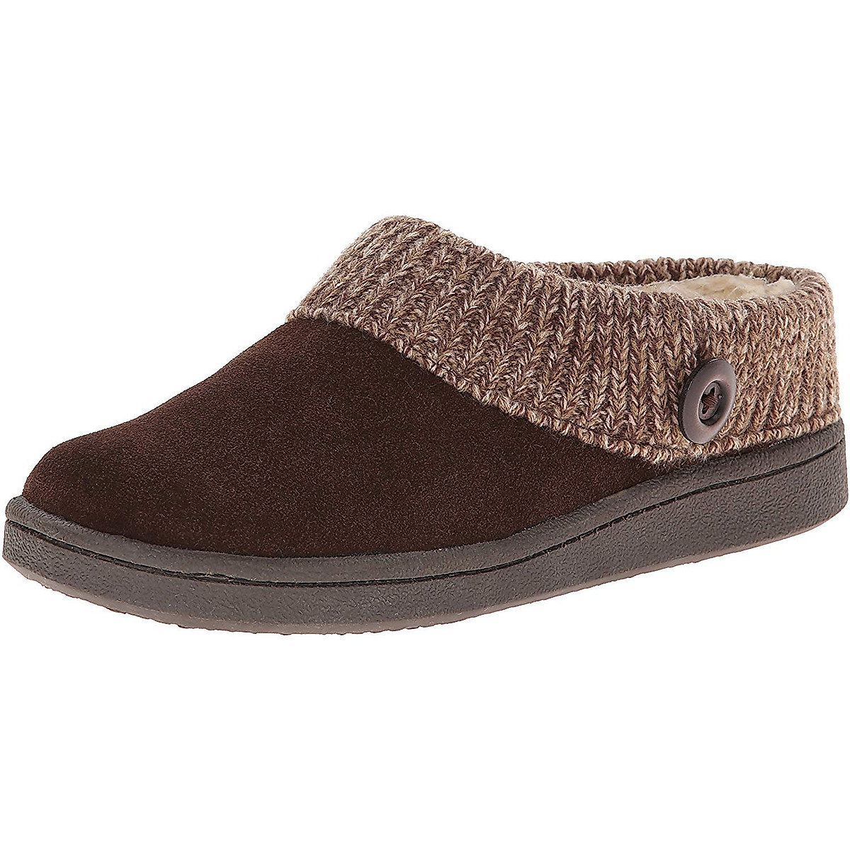 Clarks Women's Knit Scuff Leather Slipper Mules Sweater Cuff Clog (10, Brown)
