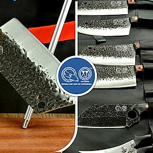 XYJ Authentic Since 1986, Forged Kitchen Knife Set, High Carbon Steel Cleavers, 5pcs Knives Set With Roll Bag, Bone Scissors, Honing Steel, Mini Knife, Sharp For Chopping Meat Vegetables