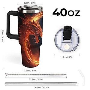 HJUQNGF 40 Oz Personalized Tumbler with Handle And Straw Fire And Ice Dragons Stainless Steel Insulated Tumblers Reusable Car Thermal Cup Travel Coffee Mug for Women Men