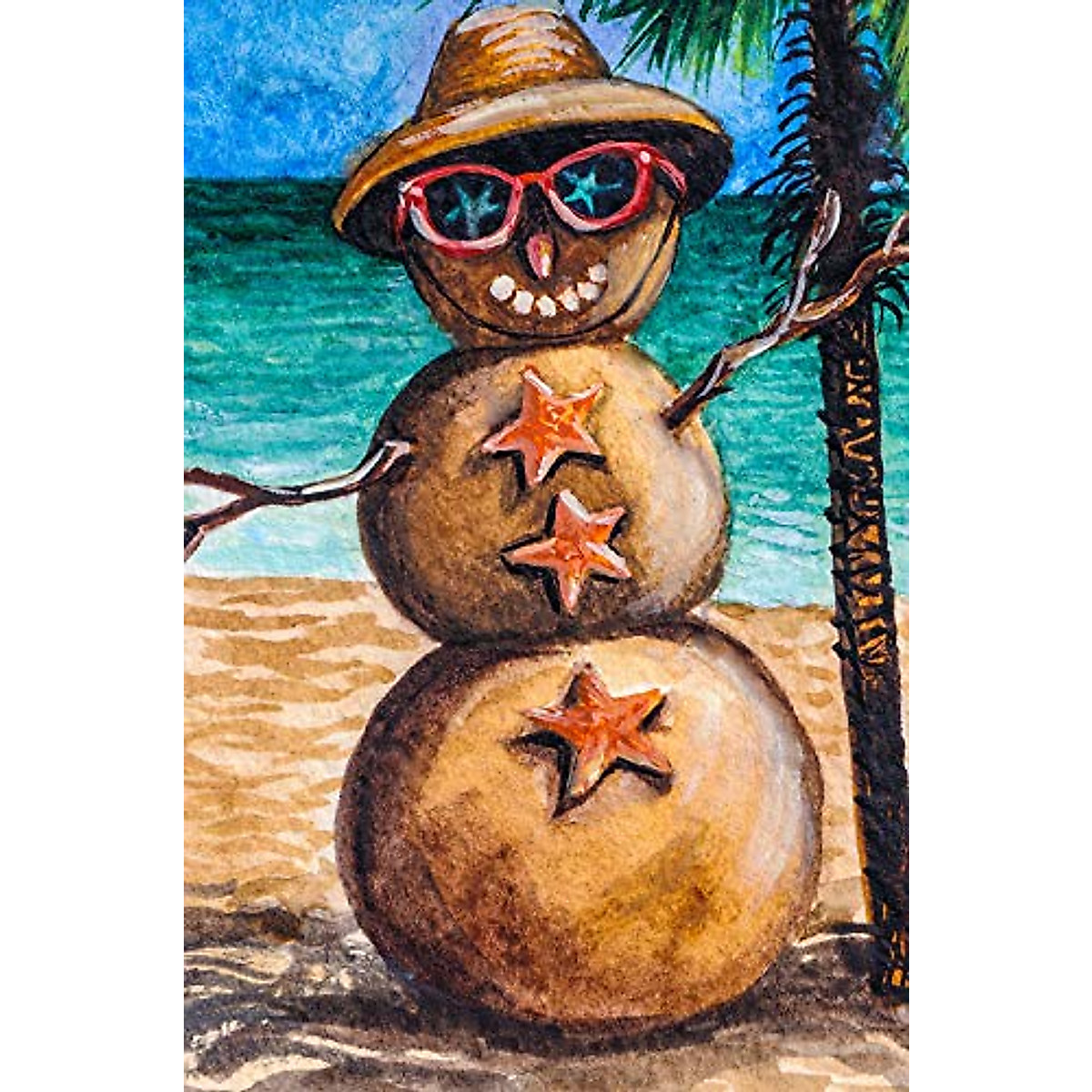Texupday Smile Sunglasses Snowman Sunbathing on the Beach Hawaii Winter Garden Flag Outdoor Yard Flag 12" x 18"