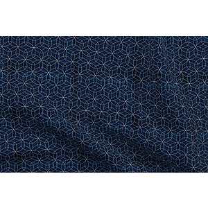 Spoonflower Fabric - Circles, Indigo, Japanese Inspired, Traditional, Embroidery Print, Printed on Petal Signature Cotton Fabric by The Yard - Sewing Quilting Apparel Crafts Decor