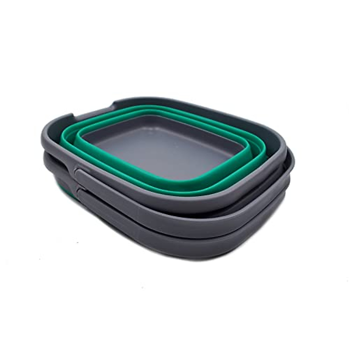 SAMMART 10L (2.6 Gallon) Set of 2 Collapsible Rectangular Handy Basket/Bucket (Bluish-Green + Black, 2)