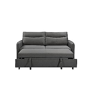 3-In-1 Loveseat Futon Sofa Convertible Queen Size Bed，74.41" Modern Fabric Upholstered Couch w/Pull Out Sofabed, 2 Seater Love Seat Lounge Chaise w/Reclining Backrest, Furniture for Living Room