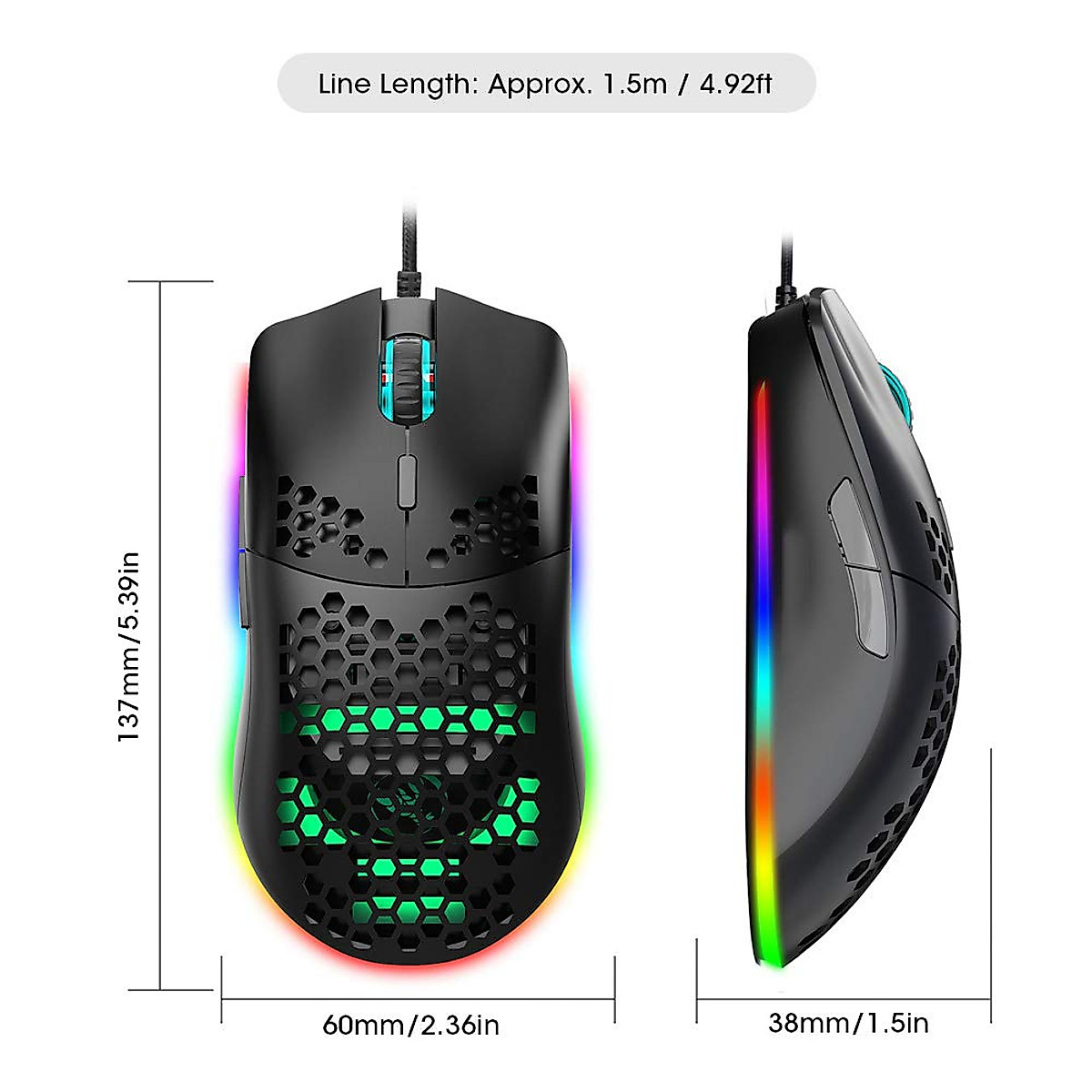 FAMKIT HXSJ J900 Hole Mouse 6-Key Wired Gaming Mice Macro Programming RGB Lighting PC Accessory