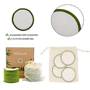 Minasuki 20 Pack Reusable Makeup Remover Pads - Bamboo Reusable Cotton Rounds for Toner, Washable Eco-Friendly Pads for All Skin Types with Cotton Laundry Bag
