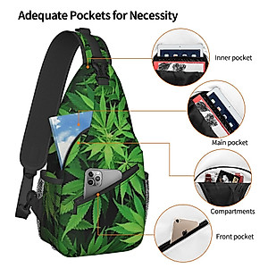 AMRANDOM Anti-Theft Crossbody Backpack Cannabis Leaf Green Weed Marijuana Sling Shoulder Bag for Men Women, Durable Adjustable Gym Bag Cycling Traveling Hiking Daypack, One Size