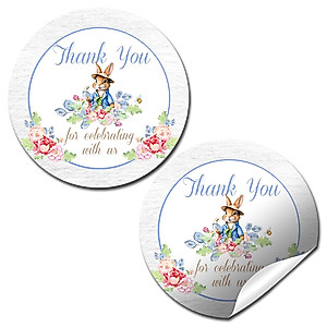 Little Rabbit Themed Birthday Thank You Sticker Labels for Kids, 40 2" Party Circle Stickers by AmandaCreation, Great for Party Favors, Envelope Seals & Goodie Bags