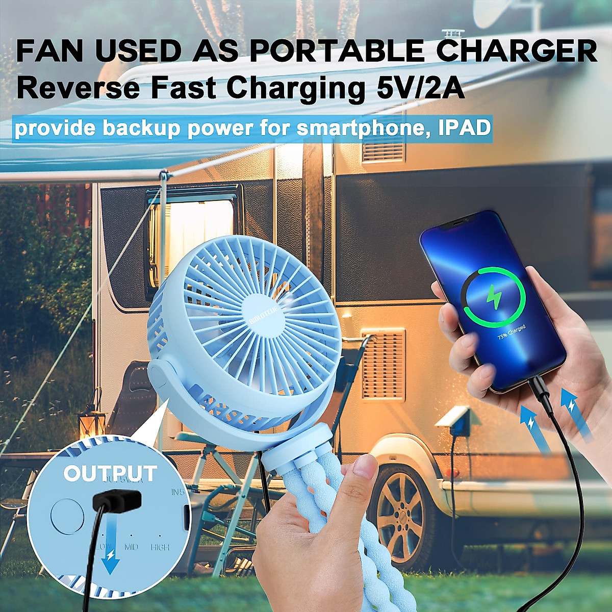 Stroller Fan, Used As Power Bank, 42Hrs 8000mAh Rechargeable Battery Operated Fan, Small Clip On Fans For Baby Stroller, Car Seat, Bed, Golf Cart, Beach, Peloton Bike, Portable Fan for Travel, Camping
