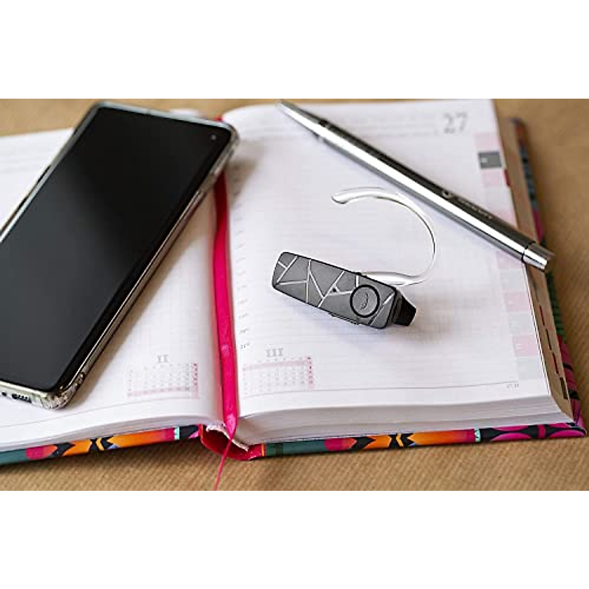 TELLUR VOX 60 Bluetooth Headset, Handsfree Earpiece, BT v5.2, Multipoint Two Simultaneous Connected Devices, 360° Hook for Right or Left Ear, iPhone and Android, Car Charger Included