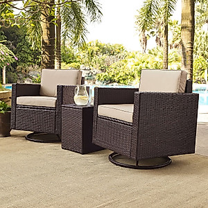 Crosley Furniture KO70058BR-SA Palm Harbor Outdoor Wicker 3-Piece Seating Set (2 Swivel Chairs and Side Table), Brown with Sand Cushions