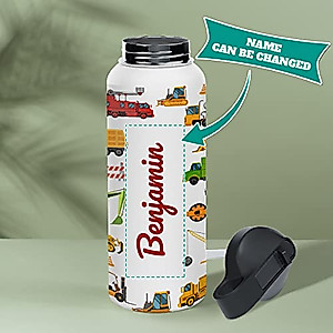 winorax Construction Water Bottle For Kids Boys Men Teen Toddler Personalized Truck Tractor Stainless Steel Insulated Sports Bottles Birthday Christmas Back To School Gifts Custom Name