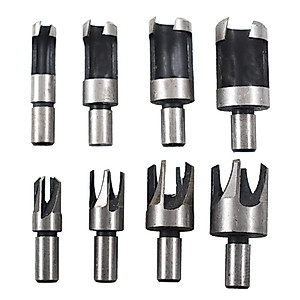 8Pcs Wood Plug Cutter Drills Bit Set (5/8", 1/2", 3/8", 1/4") Straight and Tapered Taper, Carbon Steel Woodworking Cutting Tool