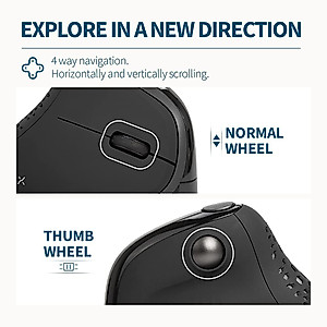 DeLUX Seeker Wireless Ergonomic Vertical Mouse with OLED Screen, BT and USB Receiver, Connect with Up to 4 Devices, Thumb Wheel, 4000DPI, Programmable Rechargeable Silent Mouse(M618XSD-Black)