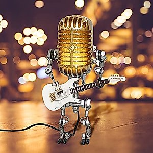 STFINE Cute Desk Lamps for Home Office, Desk Lamp Ornament for Indoor Lighting an Ancient Atmosphere, Vintage Microphone Robot Table Lamp Home Desktop Decoration