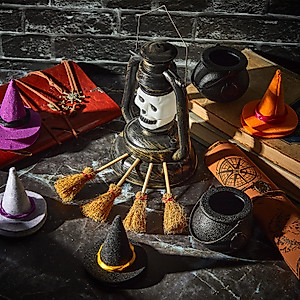 24 Pcs Halloween Mini Witch Hats, Mini Broom, Candy Cauldron Kettles, Halloween Decorations Witch Craft Miniatures Wizard Accessory, St Patrick's Day, Wizard Theme Party Decorations