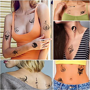 Cerlaza Temporary Tattoos for Men Women, 30 Sheets Small Hand Fake Tattoos for Adult Body Art, Waterproof Tattoo Stickers Space Moon Design on Neck Clavicle Shoulder