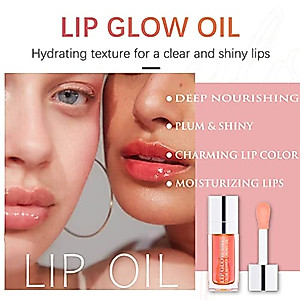 Plumping Lip Oil, Hydrating Lip Gloss Tinted Lip Balm Lip Care Transparent Toot Lip Oil, Big Brush Head Glossy Shine Lip Glow Oil Primer Lip Tint, Gift for Her (001# Pink)