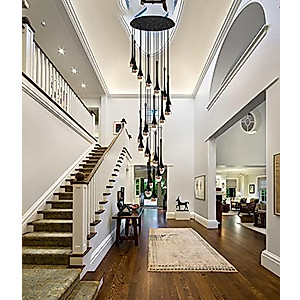 ykolupty 138'' High Black 20Lights Spiral Staircase Pendant Chandelier Lampara de Living Room Ceiling Crystal Chandeliers Foyer Entrance Crystal Chandelier Raindrops Bubble LED 2700-6000K Dimmable