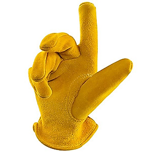 FEISHDEK Kids Work Gloves Age 2-14, Extra Soft Deerskin Suede, Durable, Flexible Toddler Youth Genuine Leather Gloves for Kids Yard Work, Working, Gardening (Small, Yellow, 2-4 Years Old)