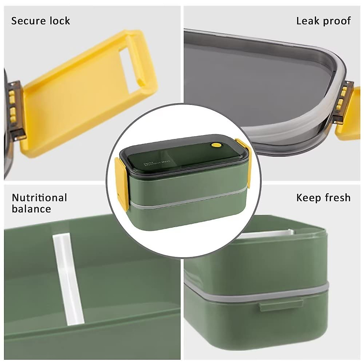 NatraProw Bento Box Adult Lunch Box, Leakproof 2 Layer Adult Bento Box with Detachable Divider, Lunch Bag, BPA Free Bento Lunch Box for Adults with Utensils, Microwave Safe Meal Prep Container