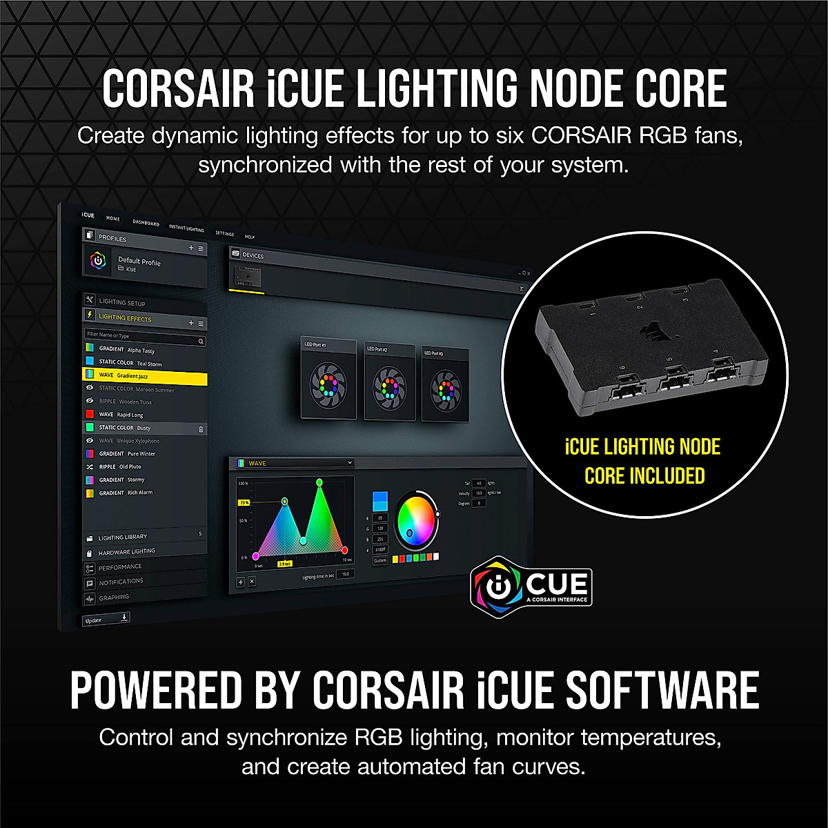 CORSAIR iCUE SP120 RGB ELITE Performance 120mm PWM Triple Fan Kit with iCUE Lighting Node CORE - Black