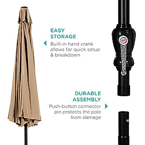 Best Choice Products 10ft Outdoor Steel Polyester Market Patio Umbrella w/Crank, Easy Push Button, Tilt, Table Compatible - Tan