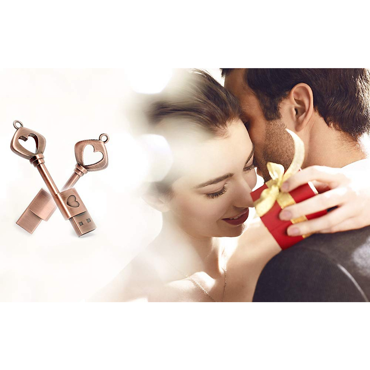 Cute USB Flash Drive Key 64GB, Wiedeus Classic Retro Metal Memory Stick Heart-Shaped Thumb Drives