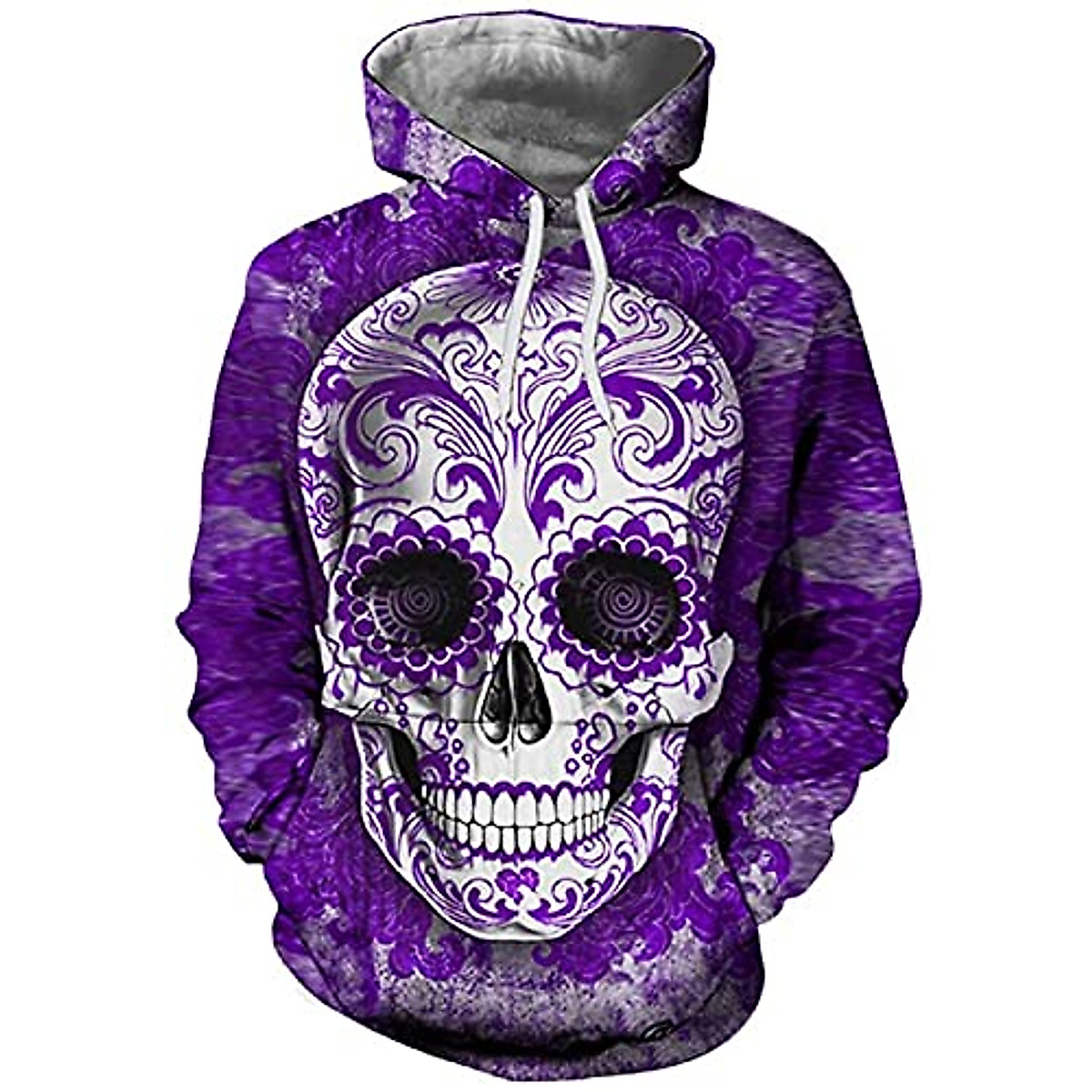 GIOSG Men's 3D Printed Hoodie Novelty Skull Sweatshirt Pullover with Pocket Hoodies,Purple,XL