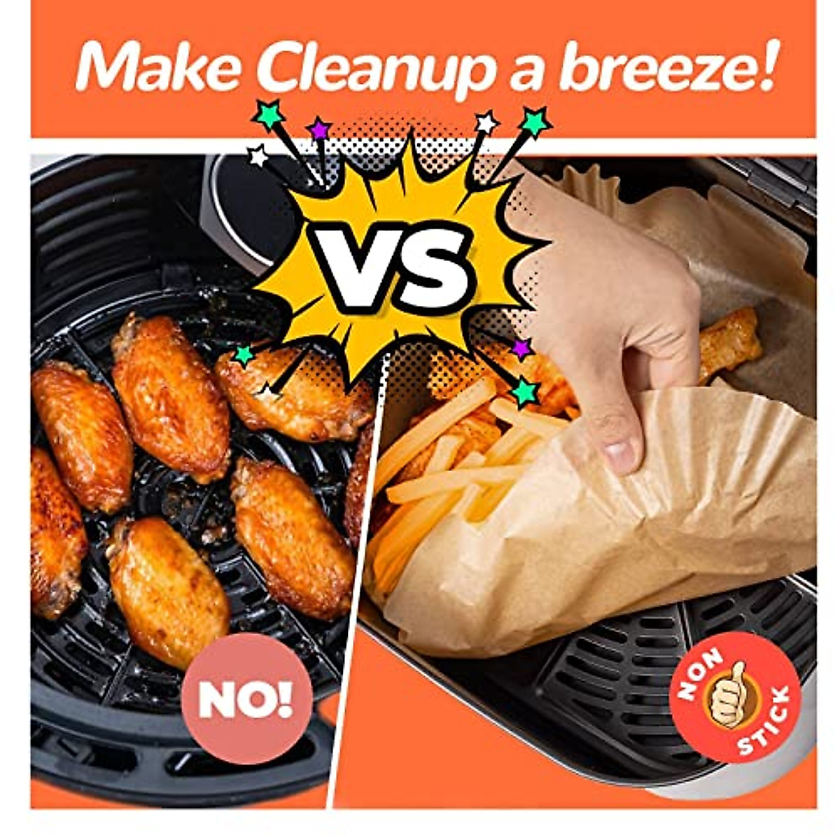 Air Fryer Liners 7.9 inch, 125 Pcs Square Disposable Paper Liners with Four Handles, Oil-proof Water-proof Parchment Paper, Food Grade Cooking Paper for Air Frying, Baking, Roasting Microwave