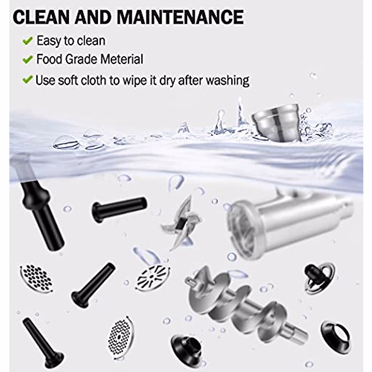 AAOBOSI Electric Meat Grinder 【3000W Max 】Heavy Duty Stainless Steel Meat Mincer with 3 Grinding Plates, 3 Sausage Stuffer Tubes & Kubbe Attachments,Easy One-Button Control