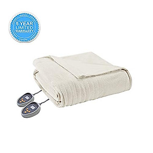Beautyrest Electric Blanket Luxurious Micro Fleece Ultra Soft Ribbed Textured, Cozy and Snuggly Cover for Cold Weather, Fast Heating, Auto Shut Off, 20 Level Heat Setting Controller, King, Ivory