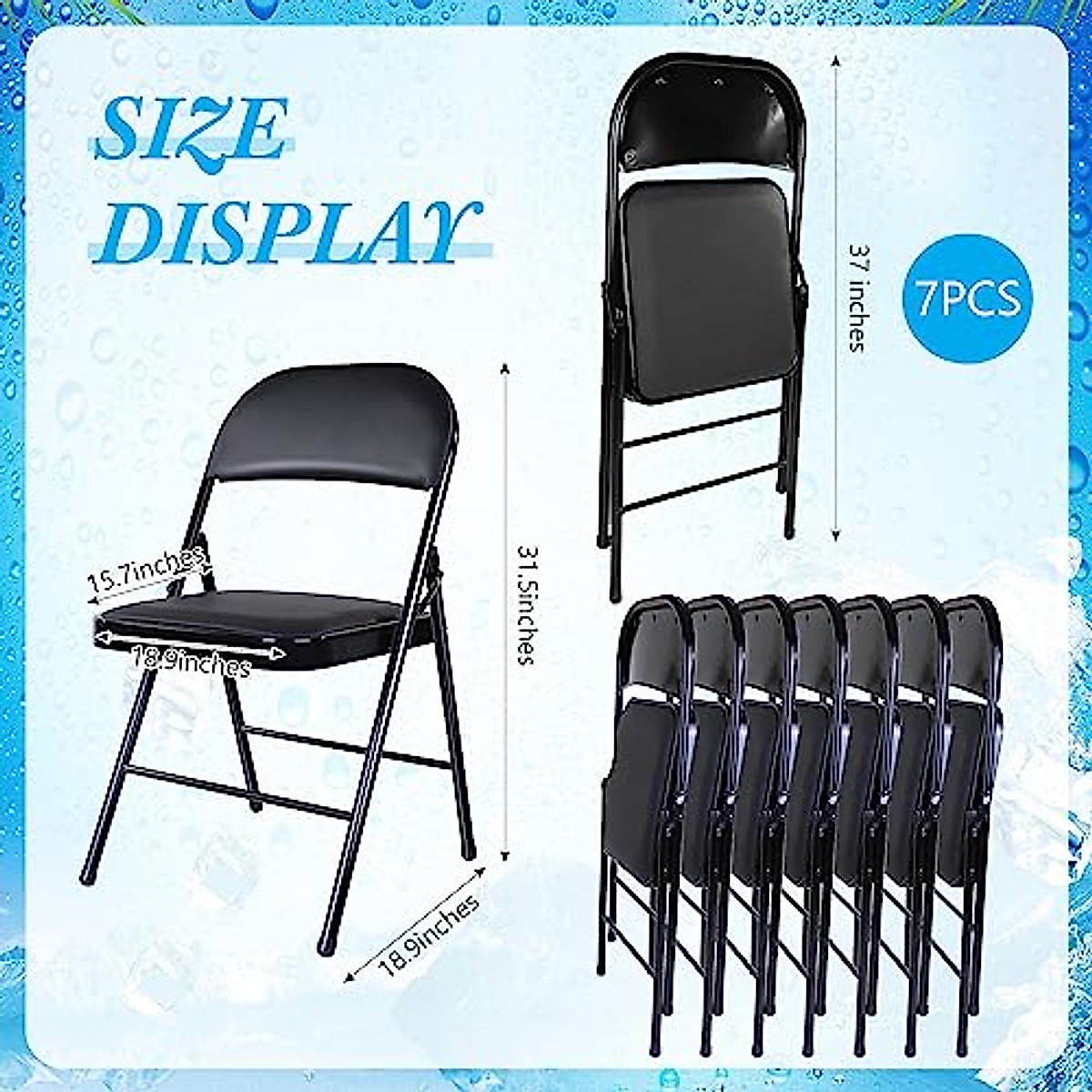7 Pack Black Metal Folding Chair with Large Padded Seats Foldable Comfortable Event Chair with Steel Frame Metal Stackable Chairs for Outdoor Events Office Wedding Party, 330lbs Capacity