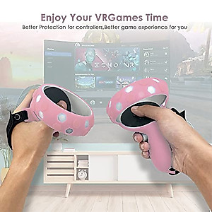 JYMEGOVR for Oculus Quest 2 Controller Silicone Cover, Protective Accessories for Meta VR Grips with 2 Silicone Button Covers, Multi Colors Soft Grips Skin (Pink for Grips)