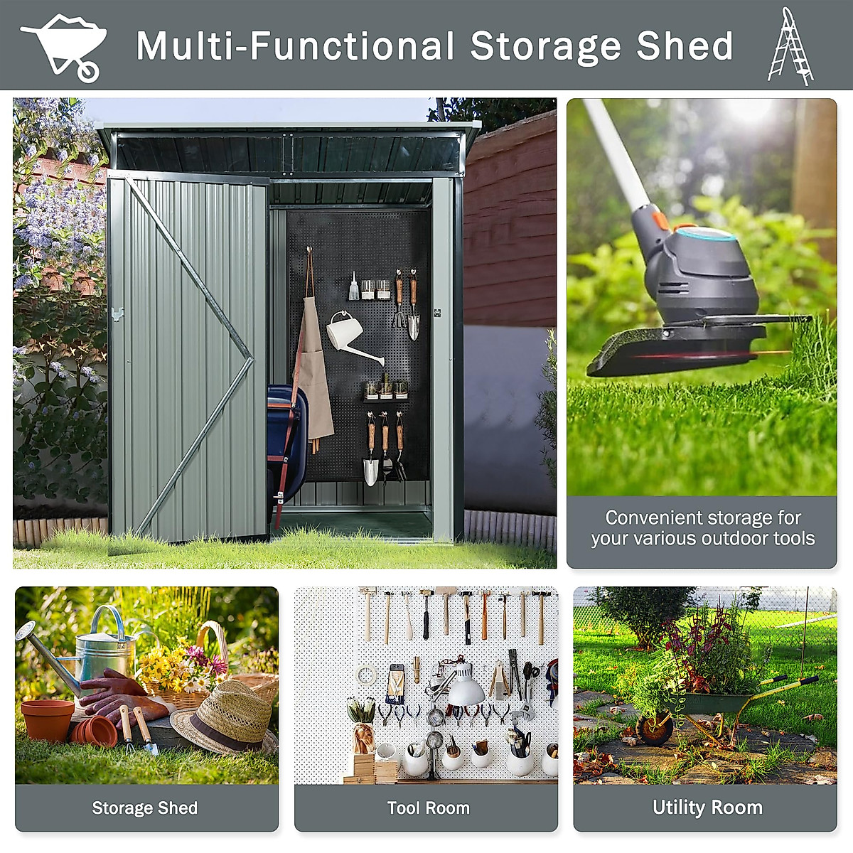 Storage Shed, 5X 3FT Outdoor Storage Shed,with Hinged Door Padlock Utility Tool Shed Storage House, for Backyard Garden Patio Lawn (Black)