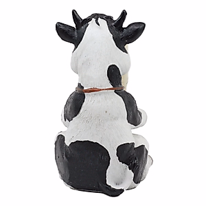 Ebros Country Farm Bovine Cow With Bell Collar Holding A Wooden Barrel Decorative Toothpick Holder Statue With Toothpicks 4"Tall Starter Kit Cattle Animal Figurine Collectible Kitchen Decor