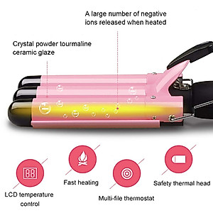 3 Barrel Curling Iron Wand Hair Crimper Iron with LCD Temperature Display - 1 Inch Ceramic Tourmaline Triple Barrel Hair Waver Curling Iron, Dual Voltage Crimping Iron Hair Curling Wand