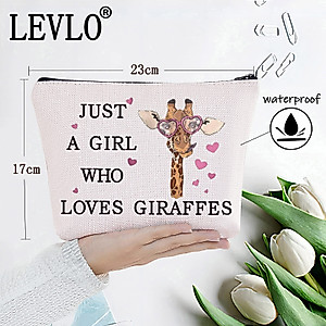 LEVLO Funny Giraffe Cosmetic Bag Animal Lover Gift Just A Girl Who Loves Giraffes Makeup Zipper Pouch Bag Giraffe Lover Gift (Who Loves Giraffes)