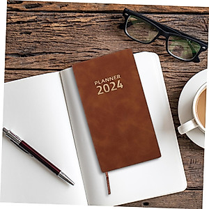 NUOBESTY 2024 Agenda Book Portable Notebook Paper Notepad Office Schedule Notepad Delicate Dividing Line Paper Brown Daily Planner Notebook for Planning Schedule Notebook Agenda Notebook